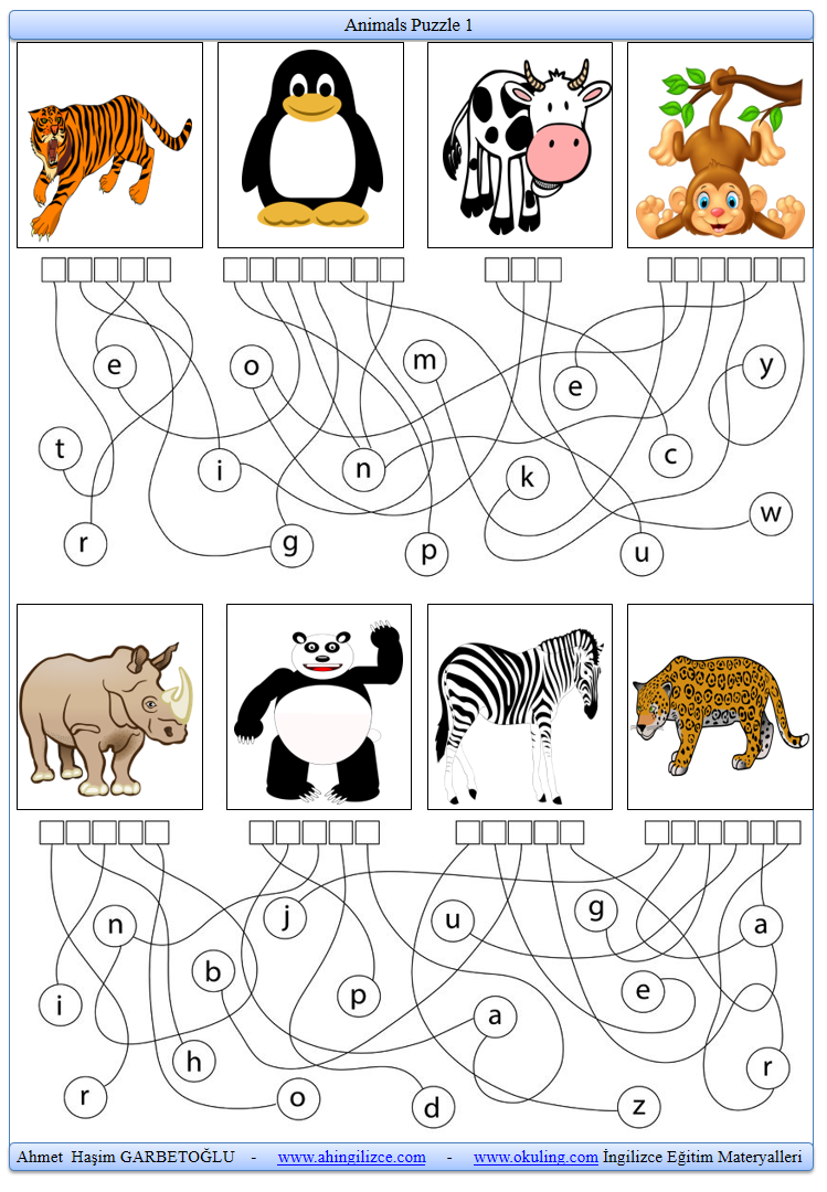 Animals Worksheets – Kingilizce
