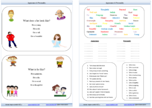 Appearance and Personality Worksheets – Kingilizce
