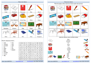 Classroom Objects Worksheets – Kingilizce